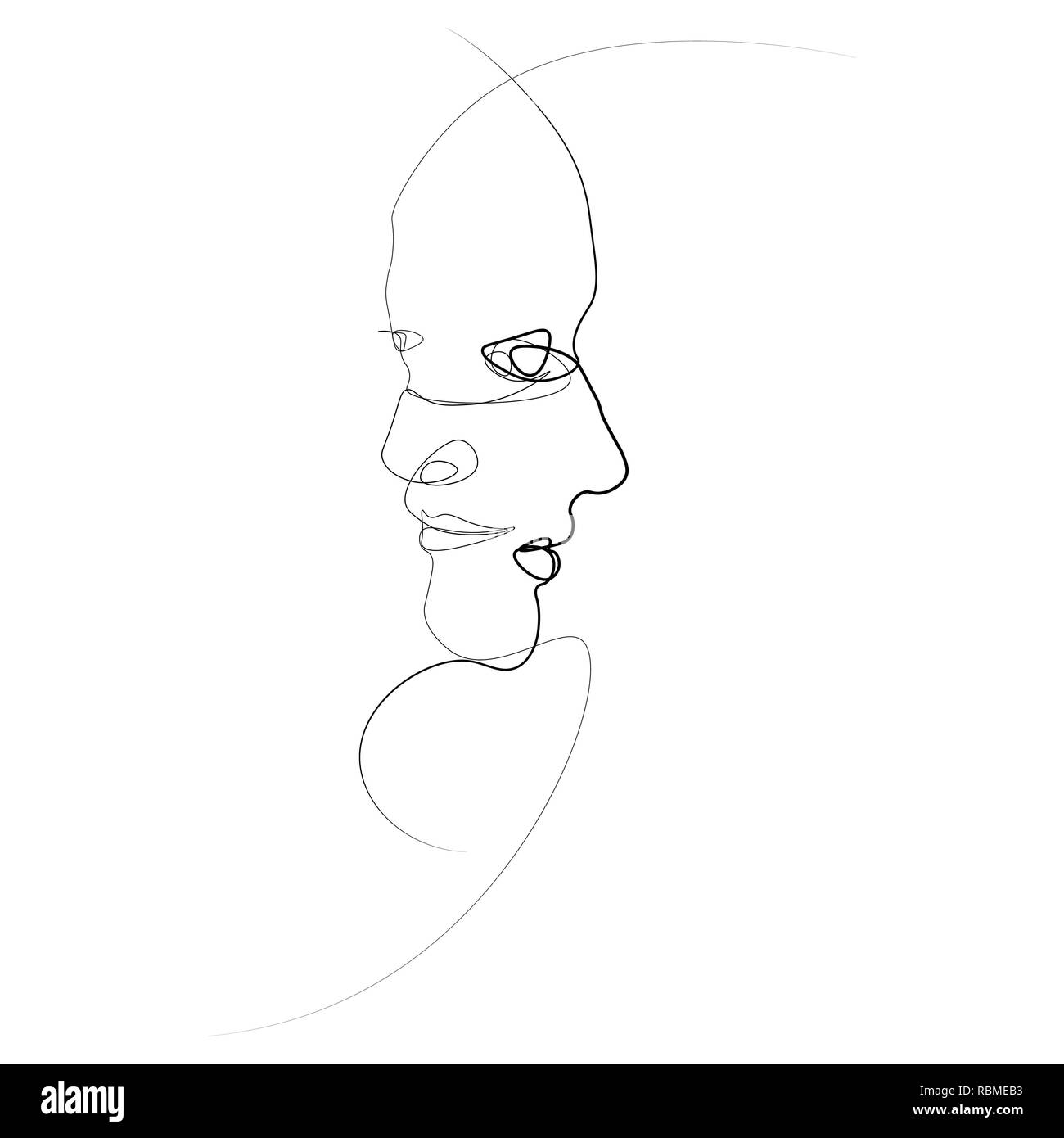 Two silhouettes of people drawn with one line. Simple illustration ...