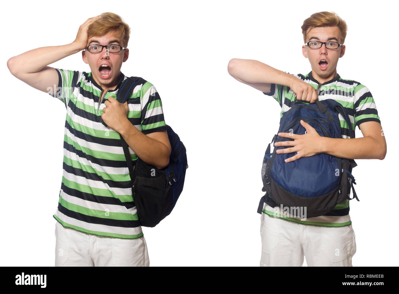 Young student with backpack isolated on white Stock Photo - Alamy
