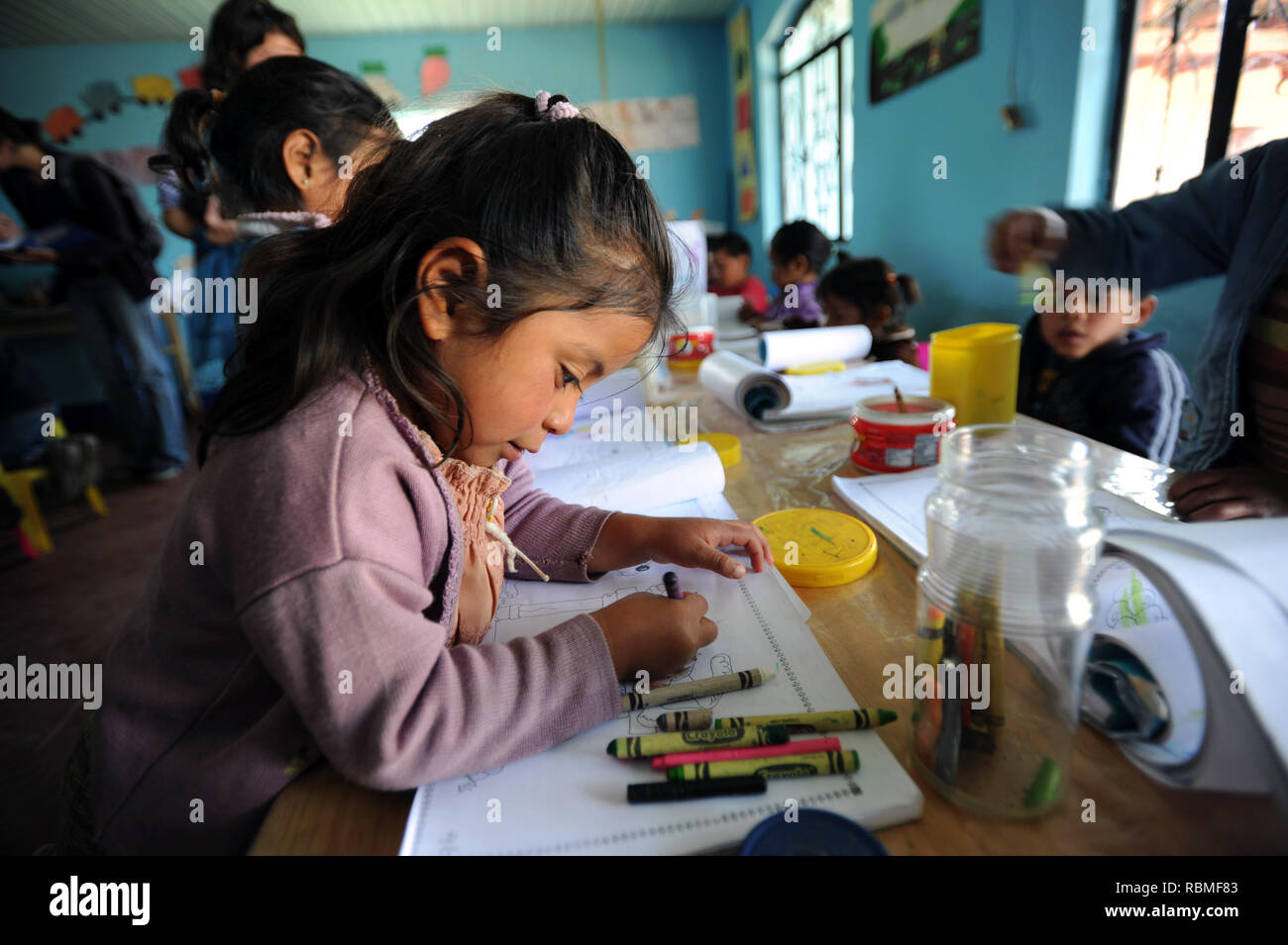 Maya indigenous children at preschool in El Barranco, Solola, Guatemala ...