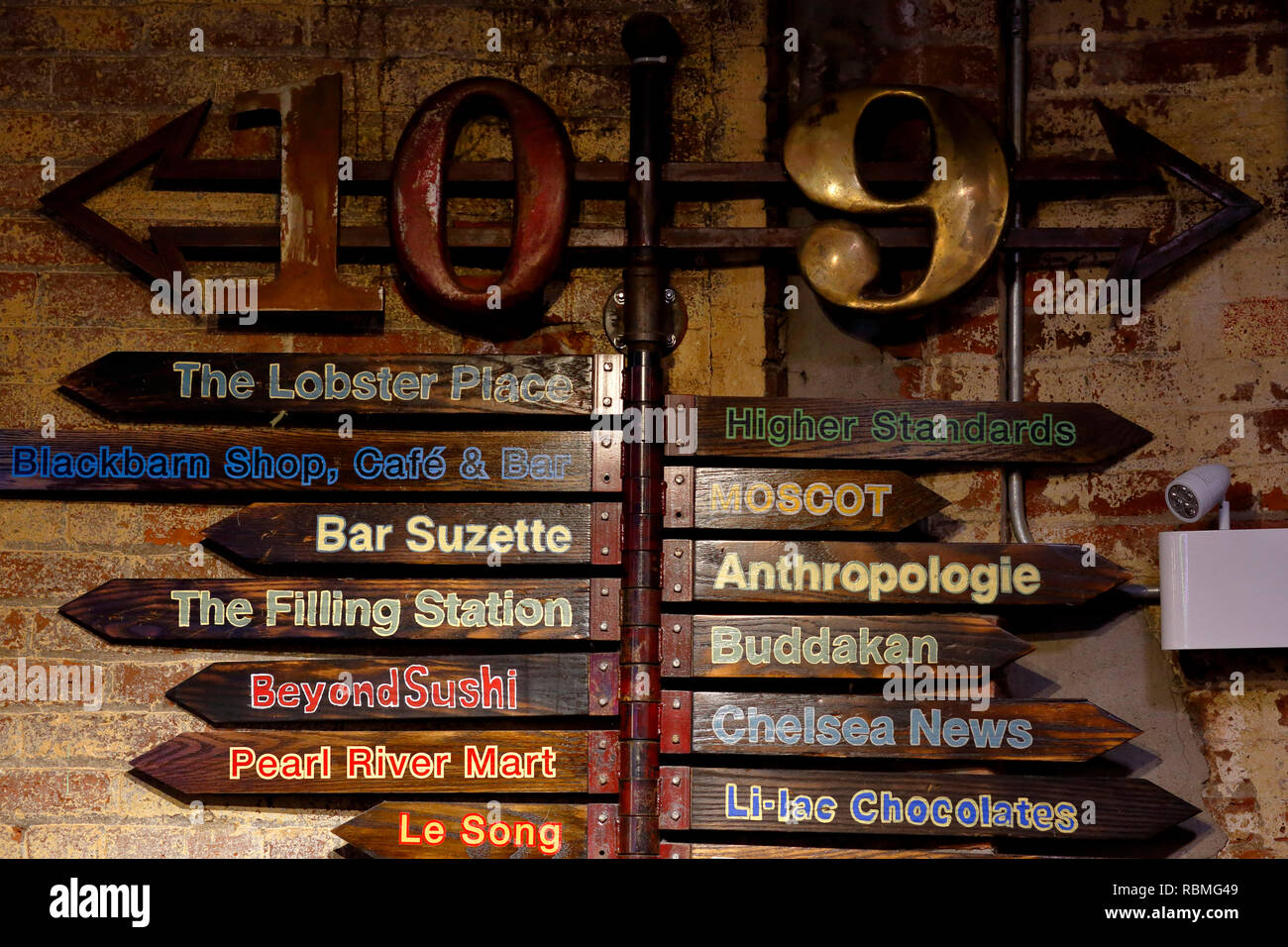 The store directory, and wayfinding signpost at the Chelsea Market ...