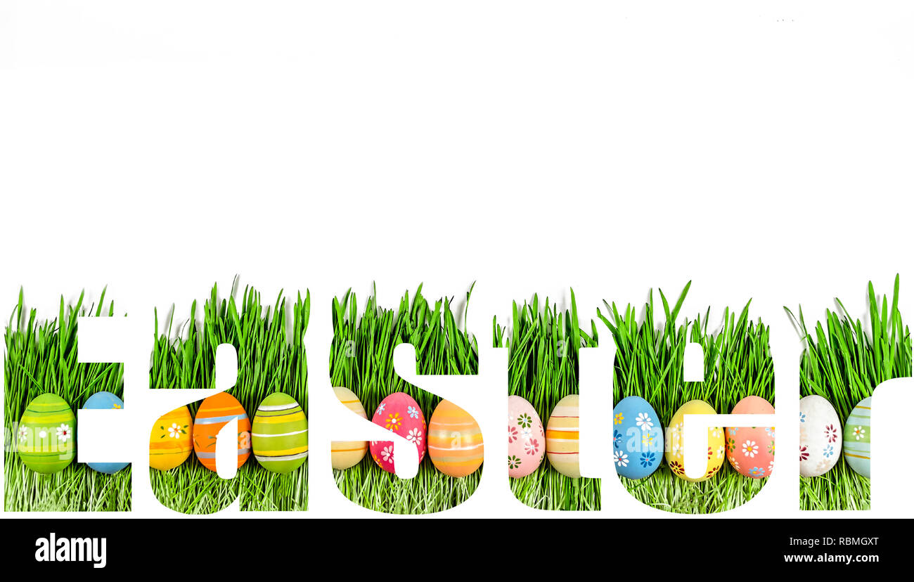 Easter font. Word Easter with transparency of green grass and Easter ...