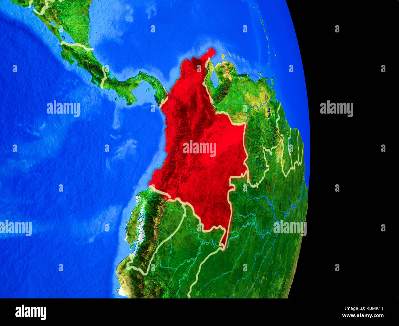 Colombia on realistic model of planet Earth with country borders and ...