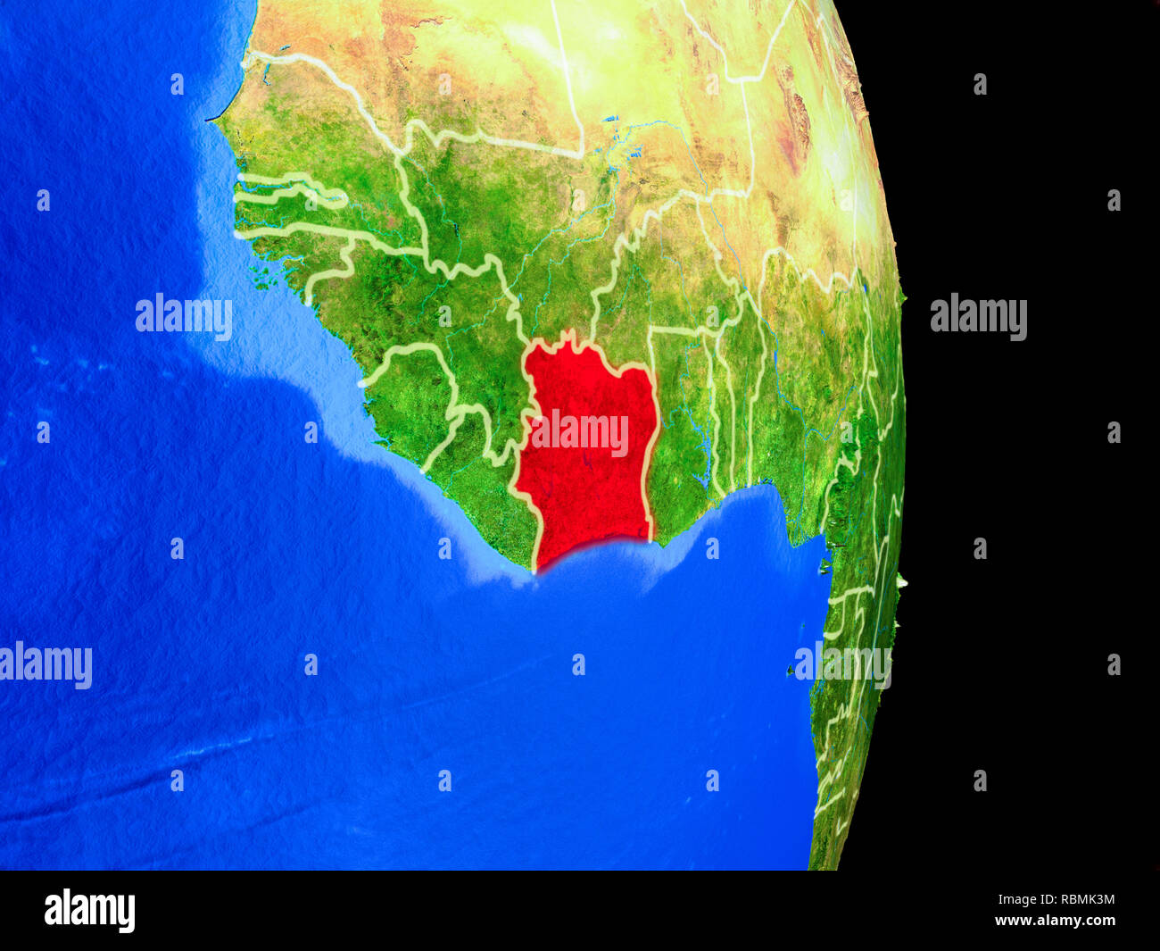 Ivory Coast on realistic model of planet Earth with country borders and ...