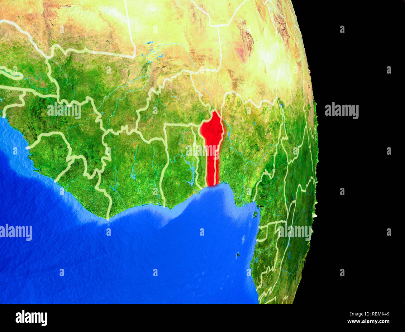 Benin on realistic model of planet Earth with country borders and very ...
