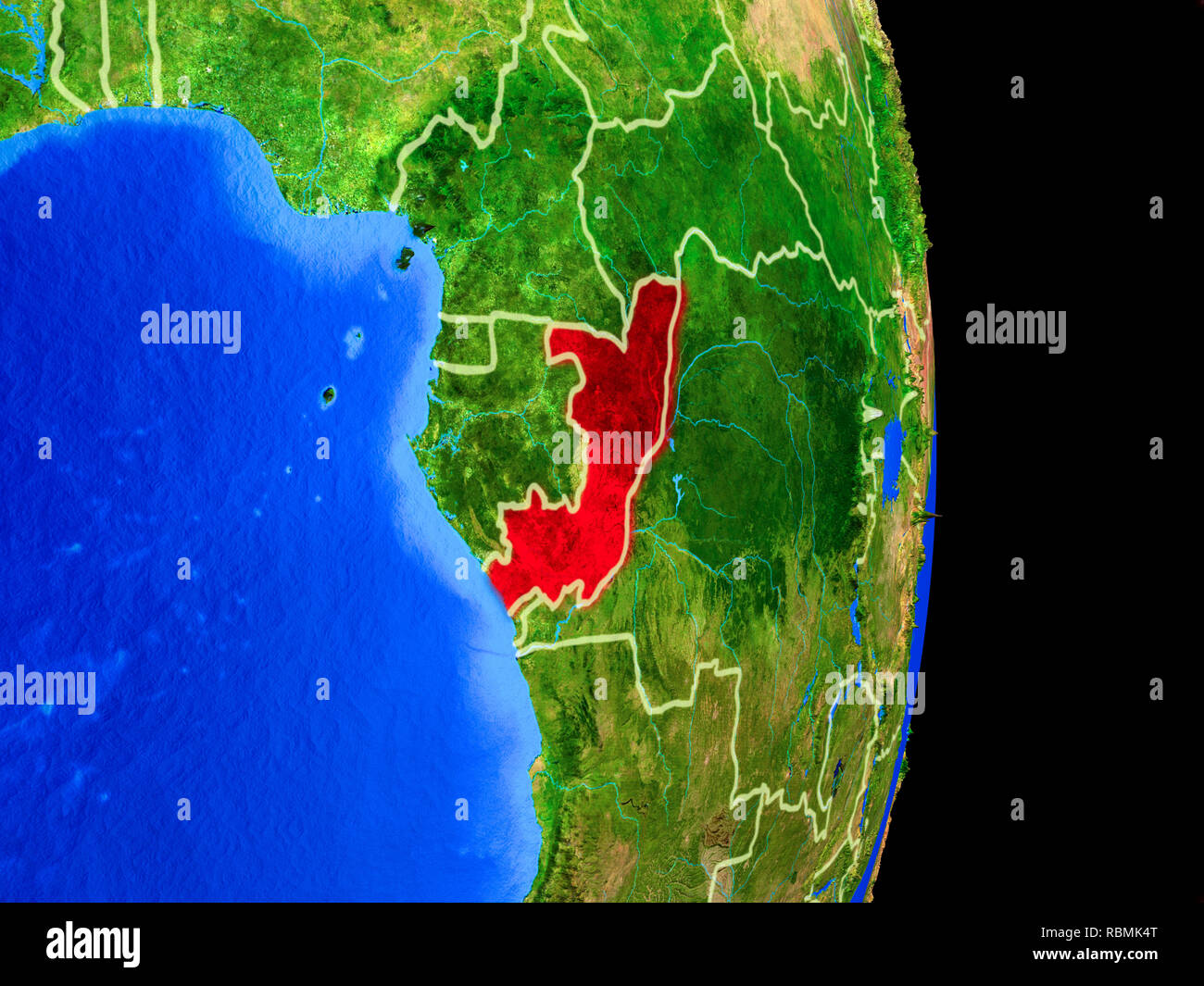 Congo on realistic model of planet Earth with country borders and very ...