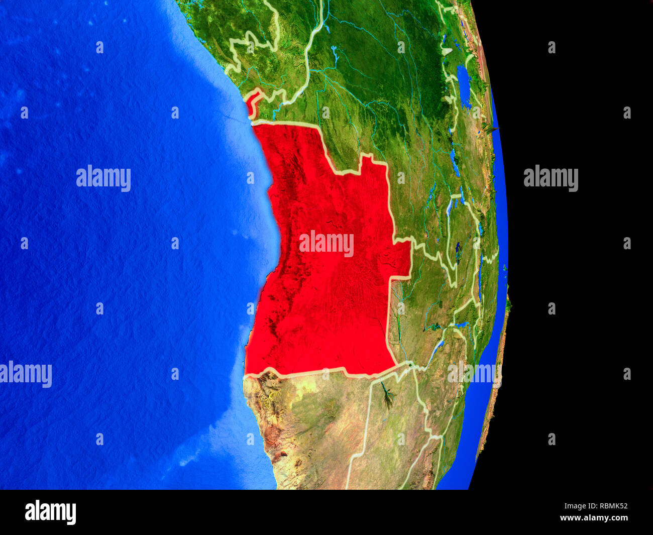 Angola on realistic model of planet Earth with country borders and very ...