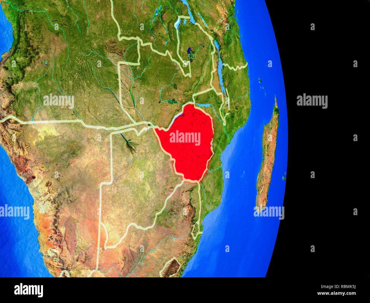 Zimbabwe on realistic model of planet Earth with country borders and ...