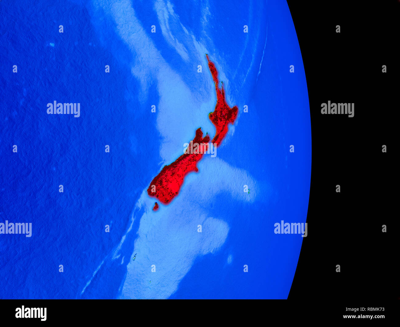 New Zealand on realistic model of planet Earth with country borders and ...