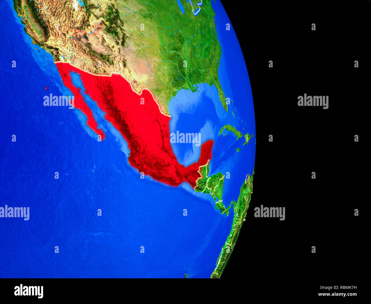Mexico on realistic model of planet Earth with country borders and very ...