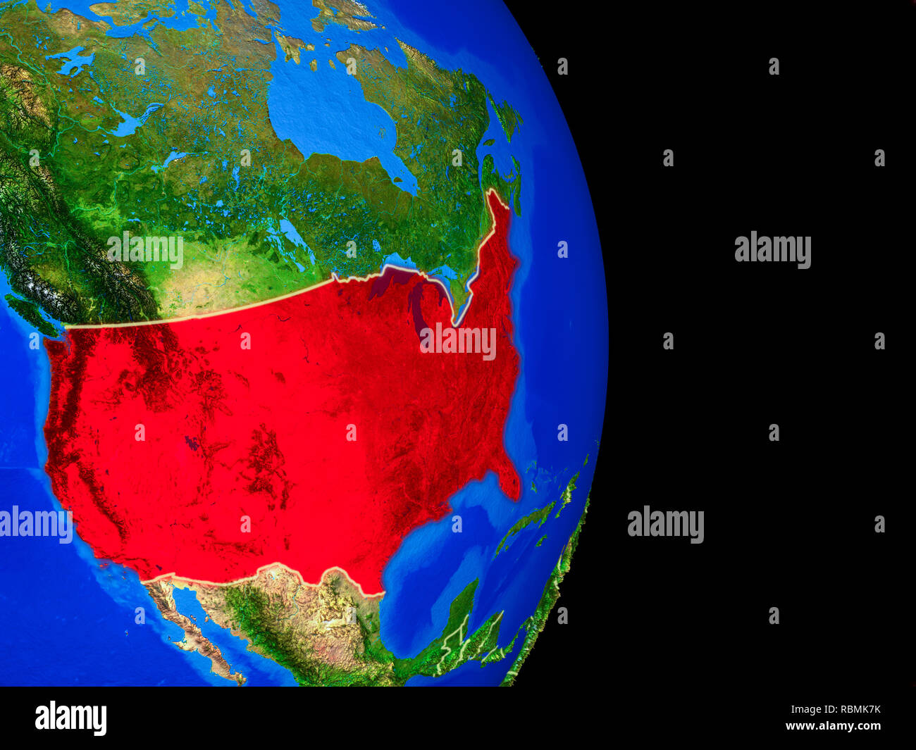 USA on realistic model of planet Earth with country borders and very ...