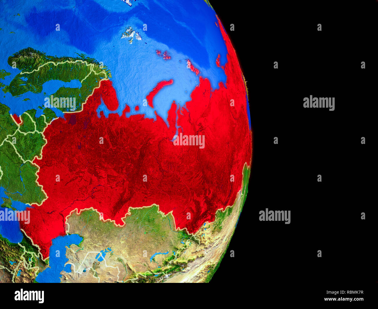 Russia on realistic model of planet Earth with country borders and very ...