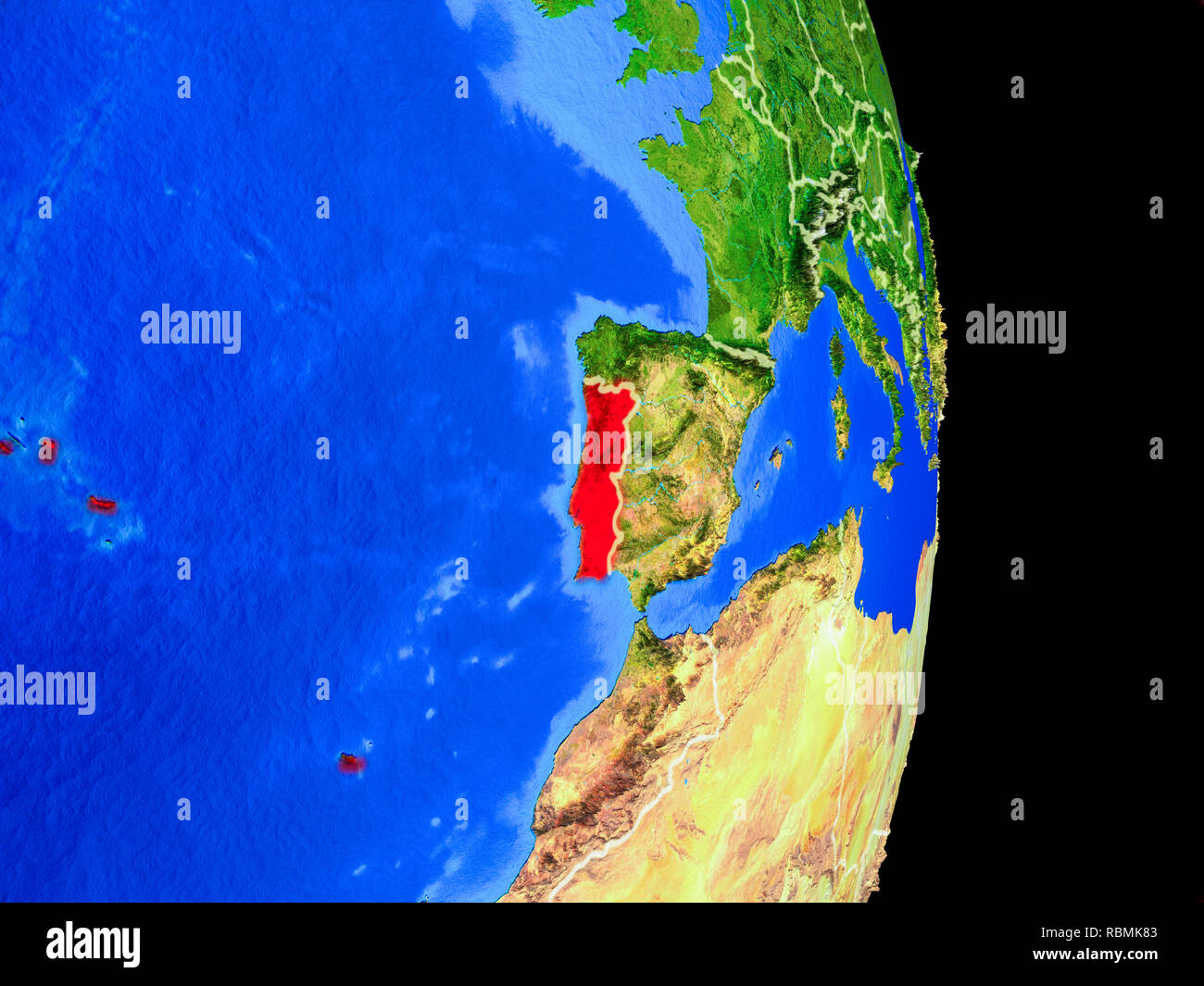 Portugal on realistic model of planet Earth with country borders and ...
