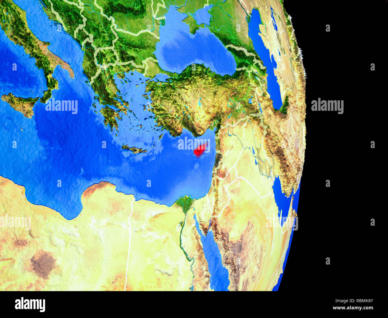 Cyprus on realistic model of planet Earth with country borders and very ...
