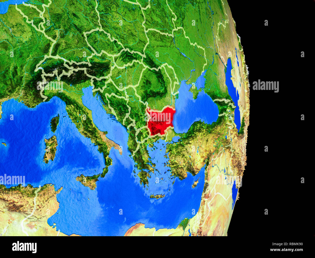 Bulgaria on realistic model of planet Earth with country borders and ...