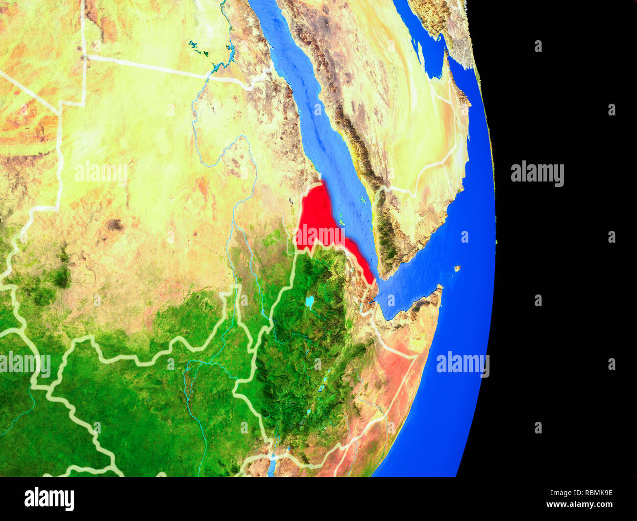 Eritrea on realistic model of planet Earth with country borders and ...