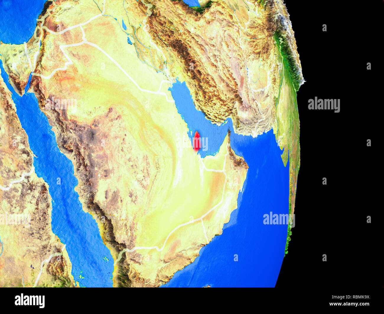 Qatar on realistic model of planet Earth with country borders and very ...