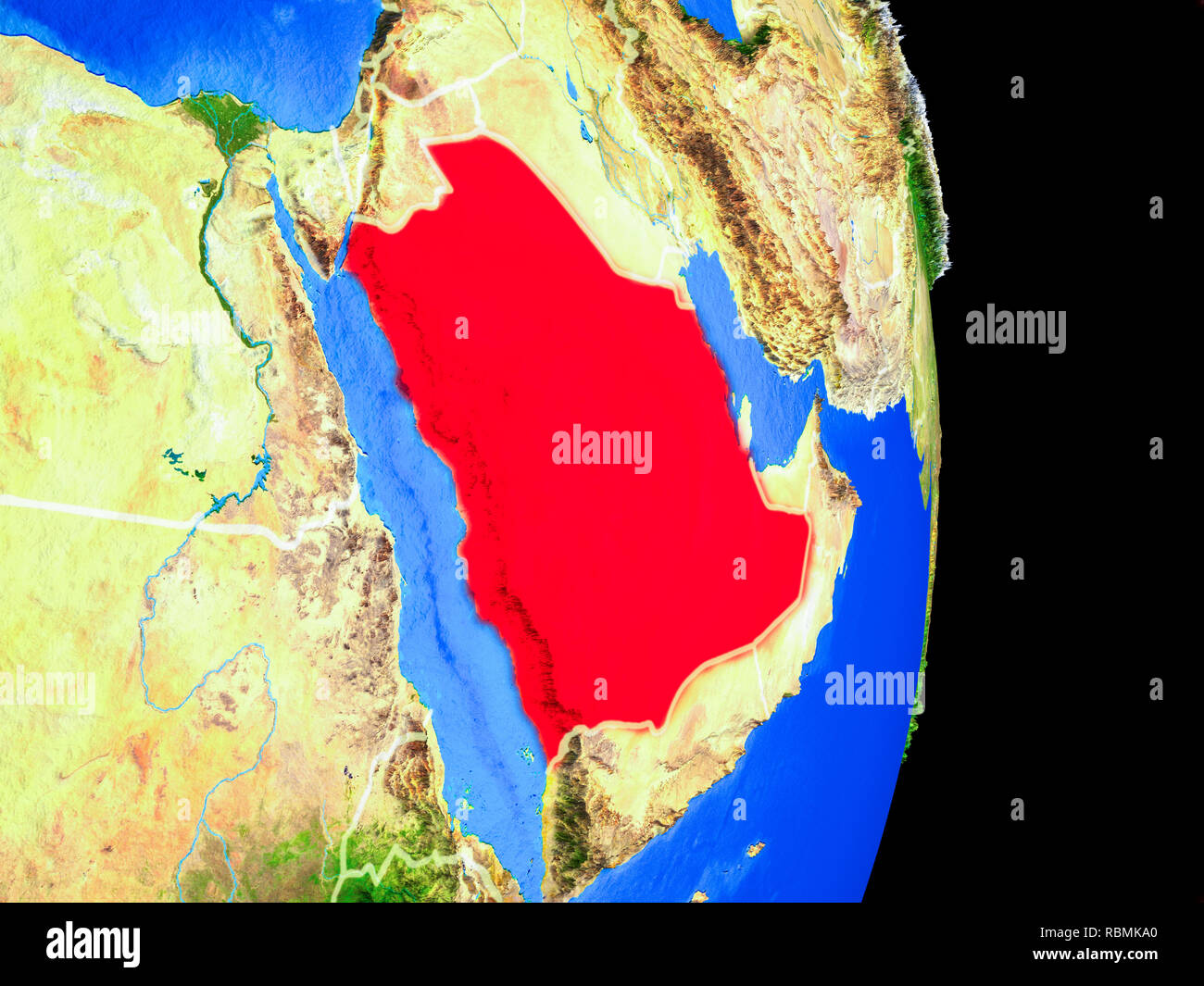 Saudi Arabia on realistic model of planet Earth with country borders ...
