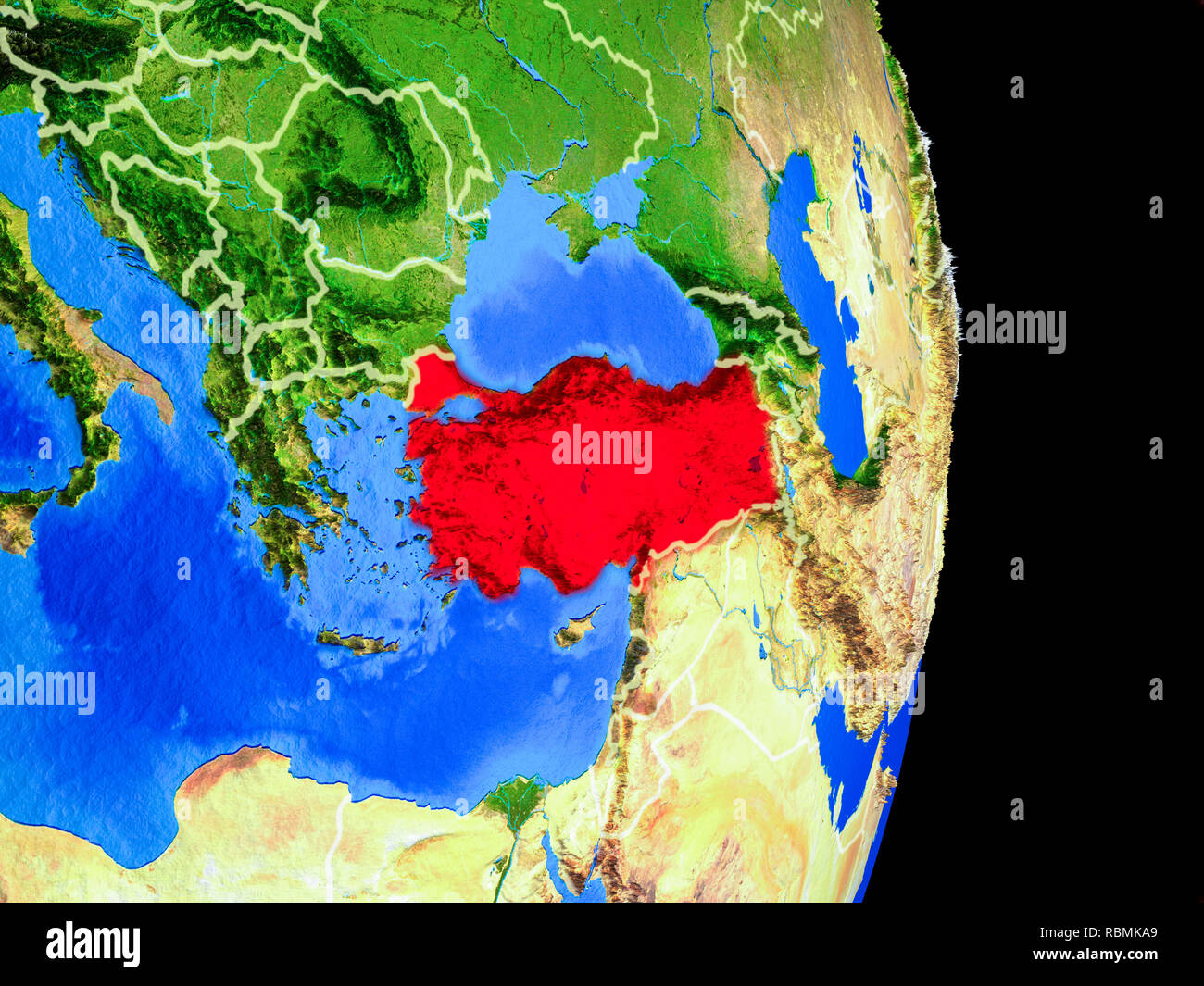Turkey on realistic model of planet Earth with country borders and very ...