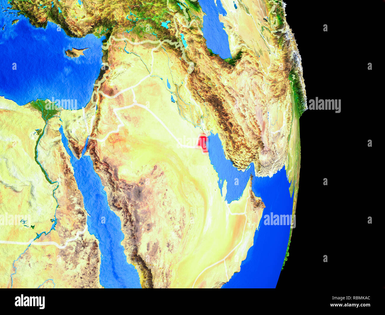 Kuwait on realistic model of planet Earth with country borders and very ...