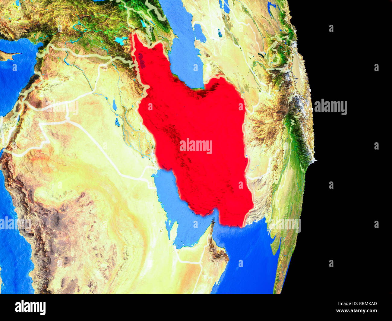 Iran on realistic model of planet Earth with country borders and very ...