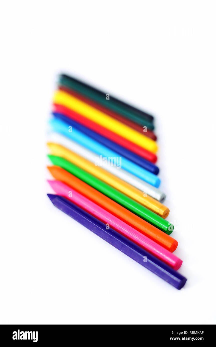 Beautiful colored pencils in a row. Isolated on the white background ...