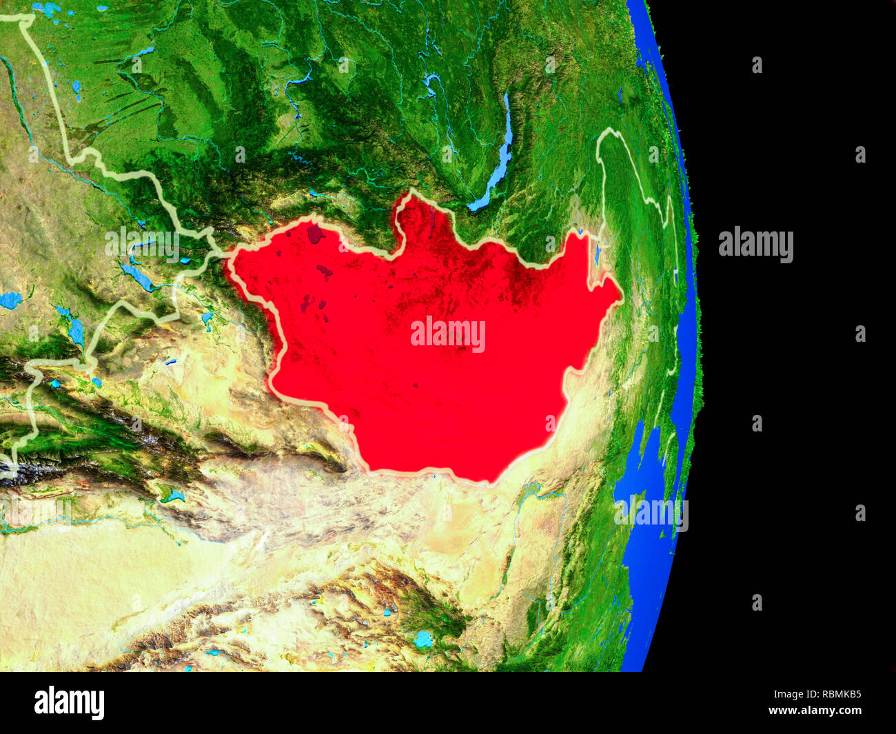 Mongolia on realistic model of planet Earth with country borders and ...