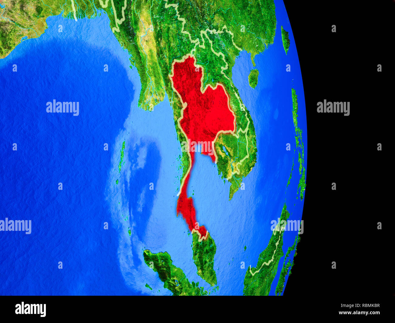 Thailand on realistic model of planet Earth with country borders and ...