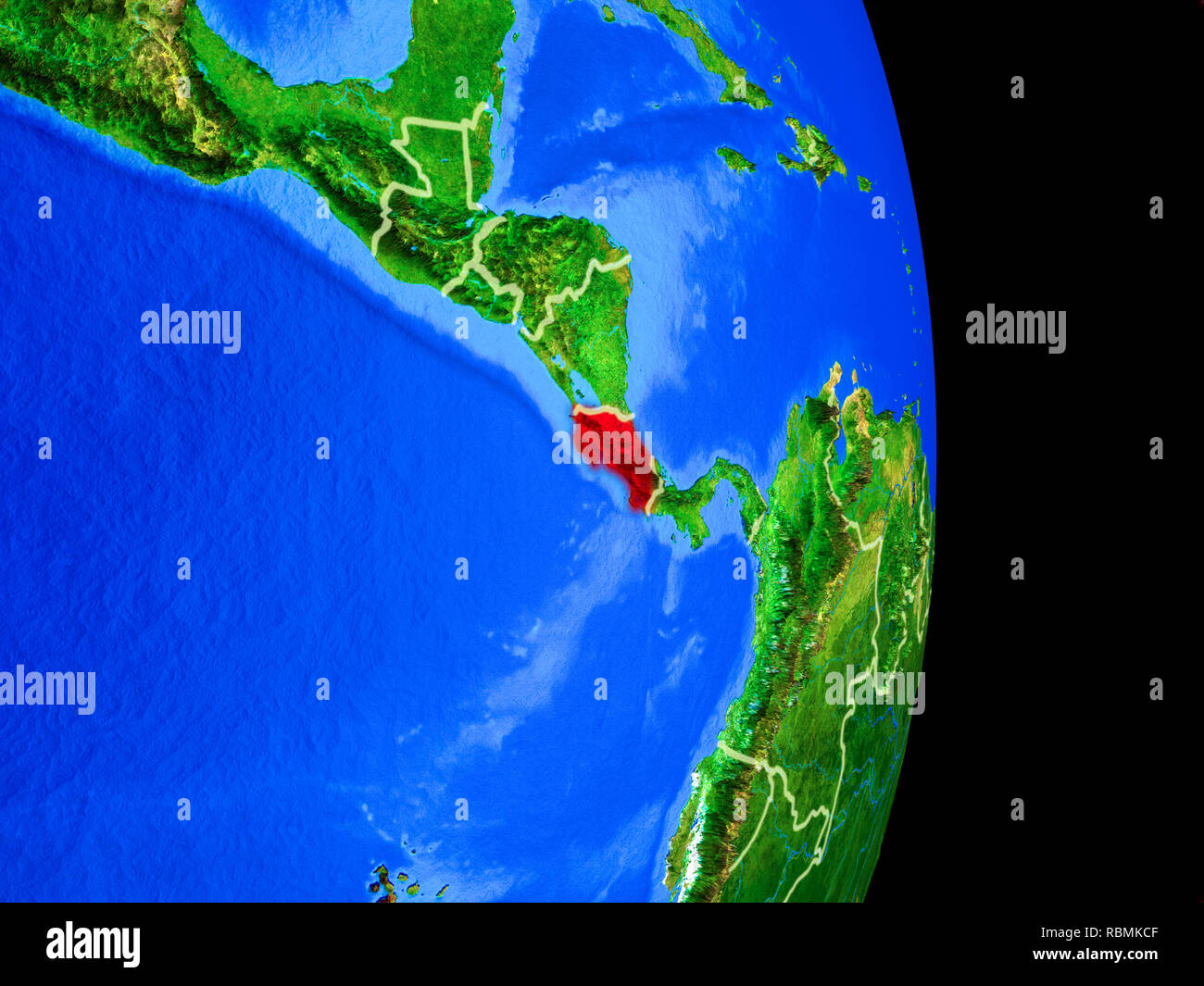 Costa Rica on realistic model of planet Earth with country borders and ...