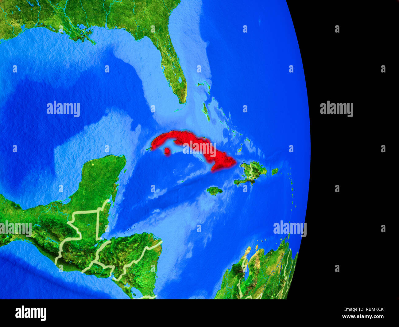 Cuba on realistic model of planet Earth with country borders and very ...