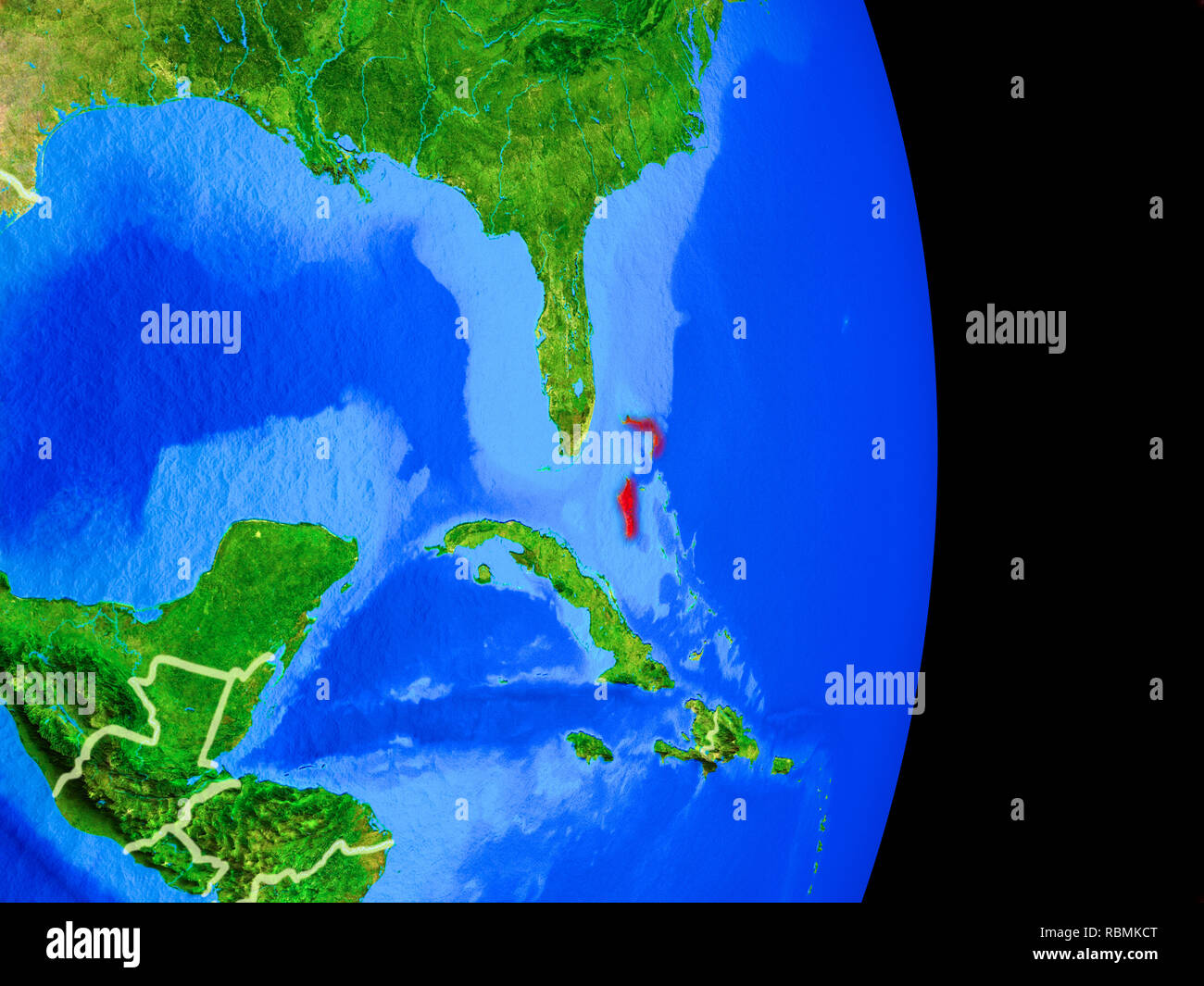 Bahamas on realistic model of planet Earth with country borders and ...