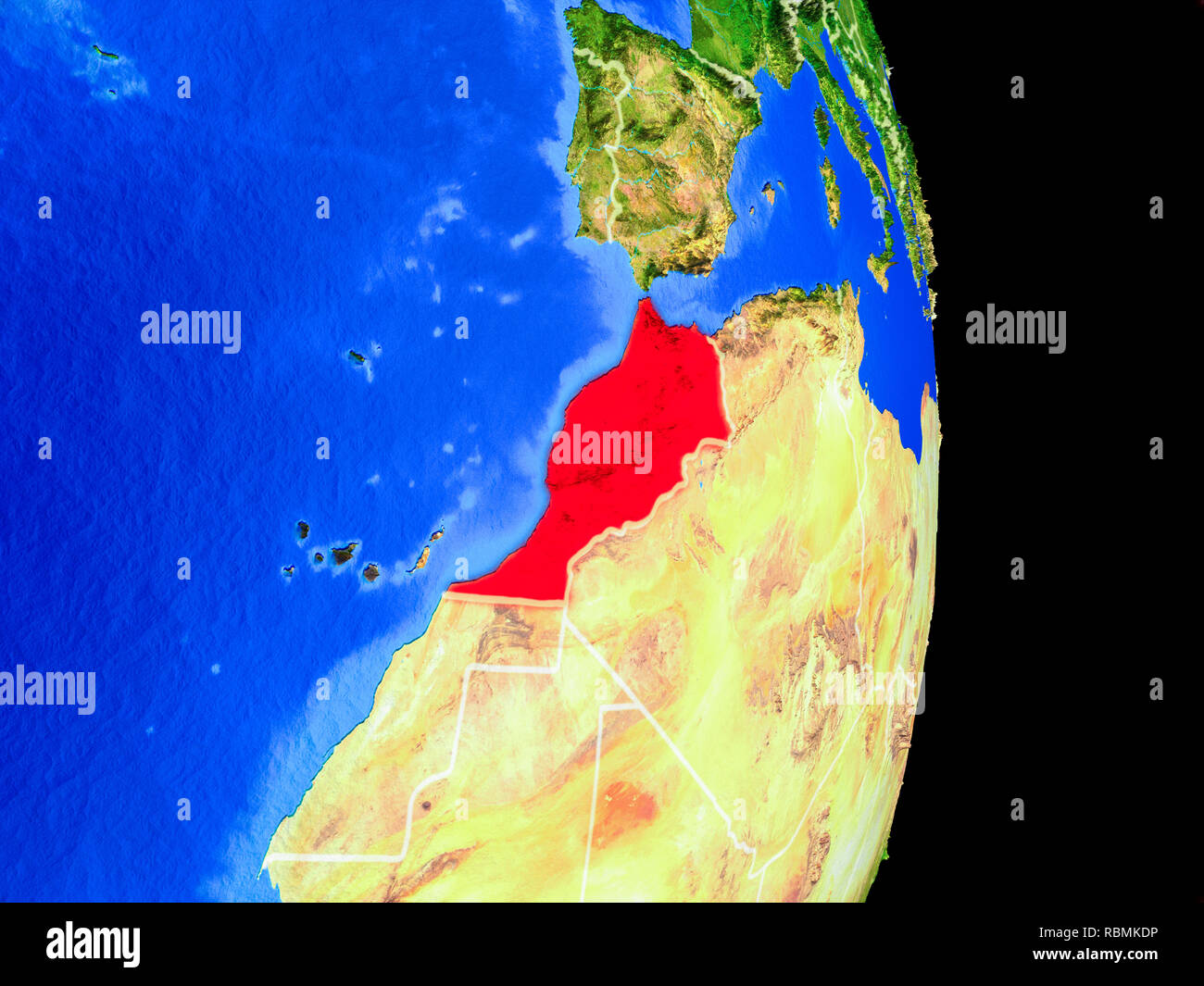 Morocco on realistic model of planet Earth with country borders and ...