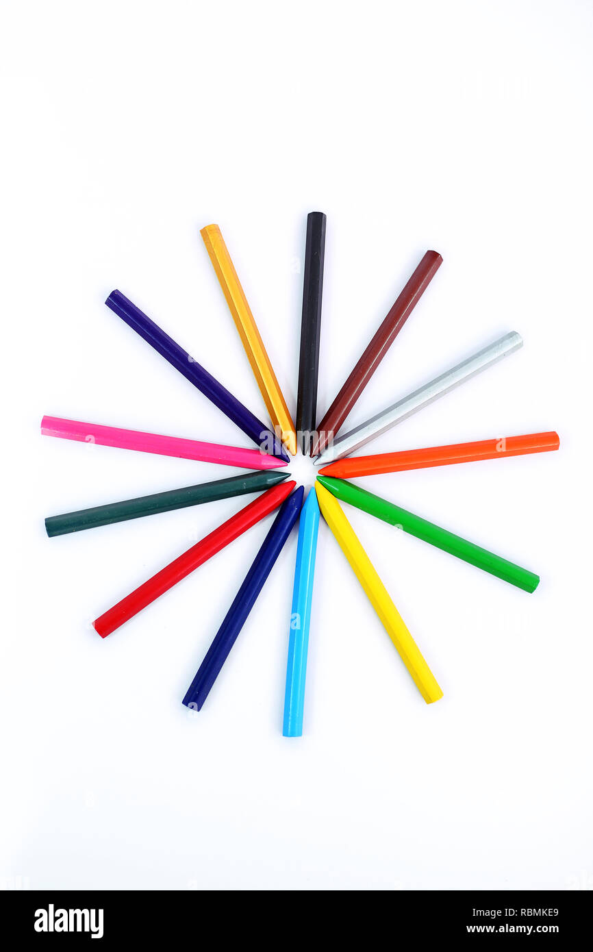 Design of many different color pencils. Isolated on the white ...