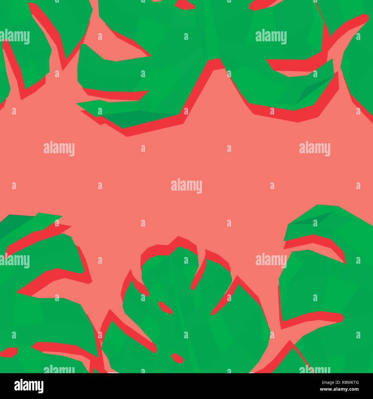 Botanical creative header design with exotic leaves on coral color ...