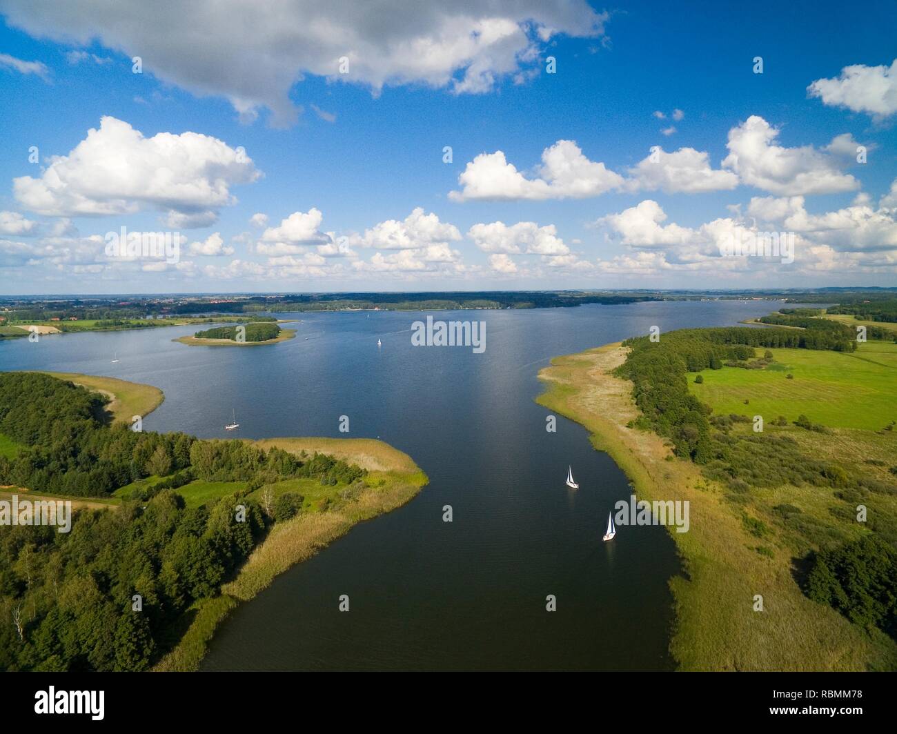 Aerial view of yachts sailing on Swiecajty Lake, Kal village (former ...