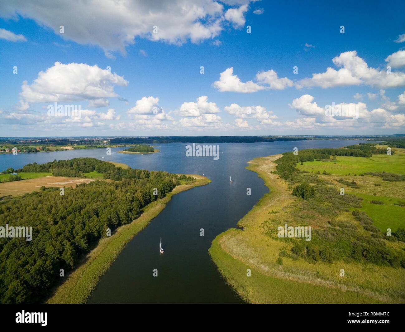 Aerial view of yachts sailing on Swiecajty Lake, Kal village (former ...