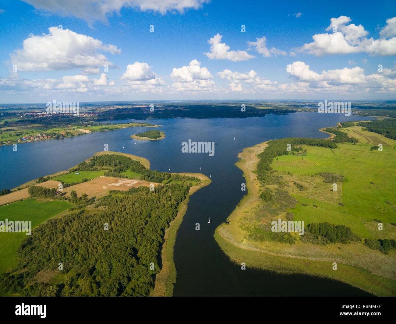 Aerial view of yachts sailing on Swiecajty Lake, Kal village (former ...