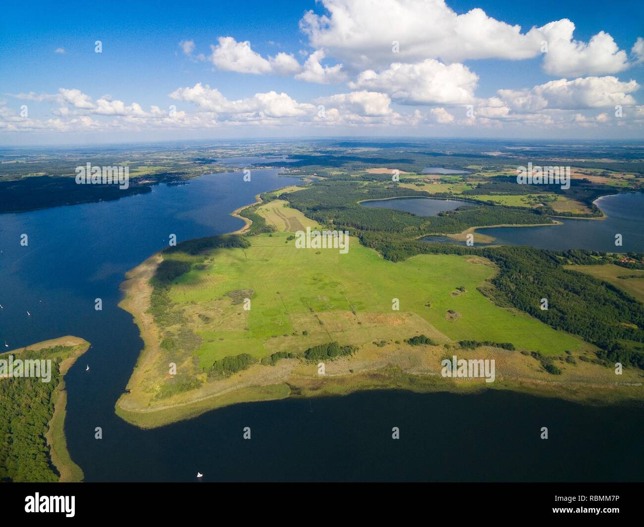 Aerial view of yachts sailing on Swiecajty Lake, Kal village (former ...