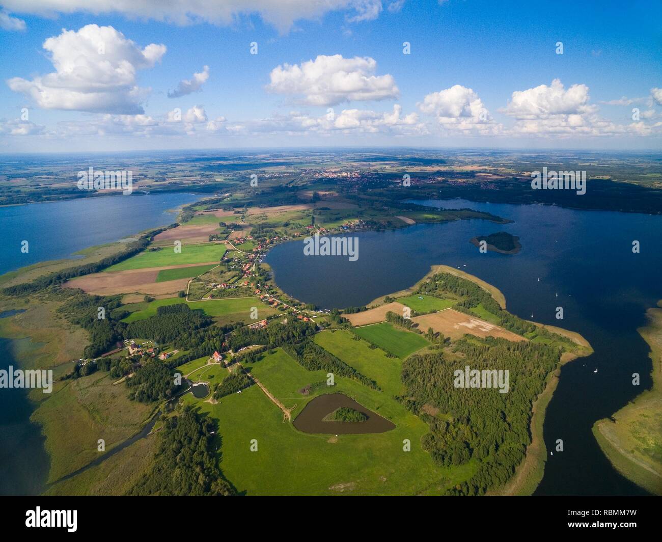 Aerial view of yachts sailing on Swiecajty Lake, Kal village (former ...