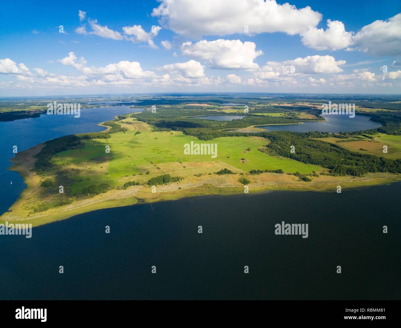 Aerial view of yachts sailing on Swiecajty Lake, Kal village (former ...