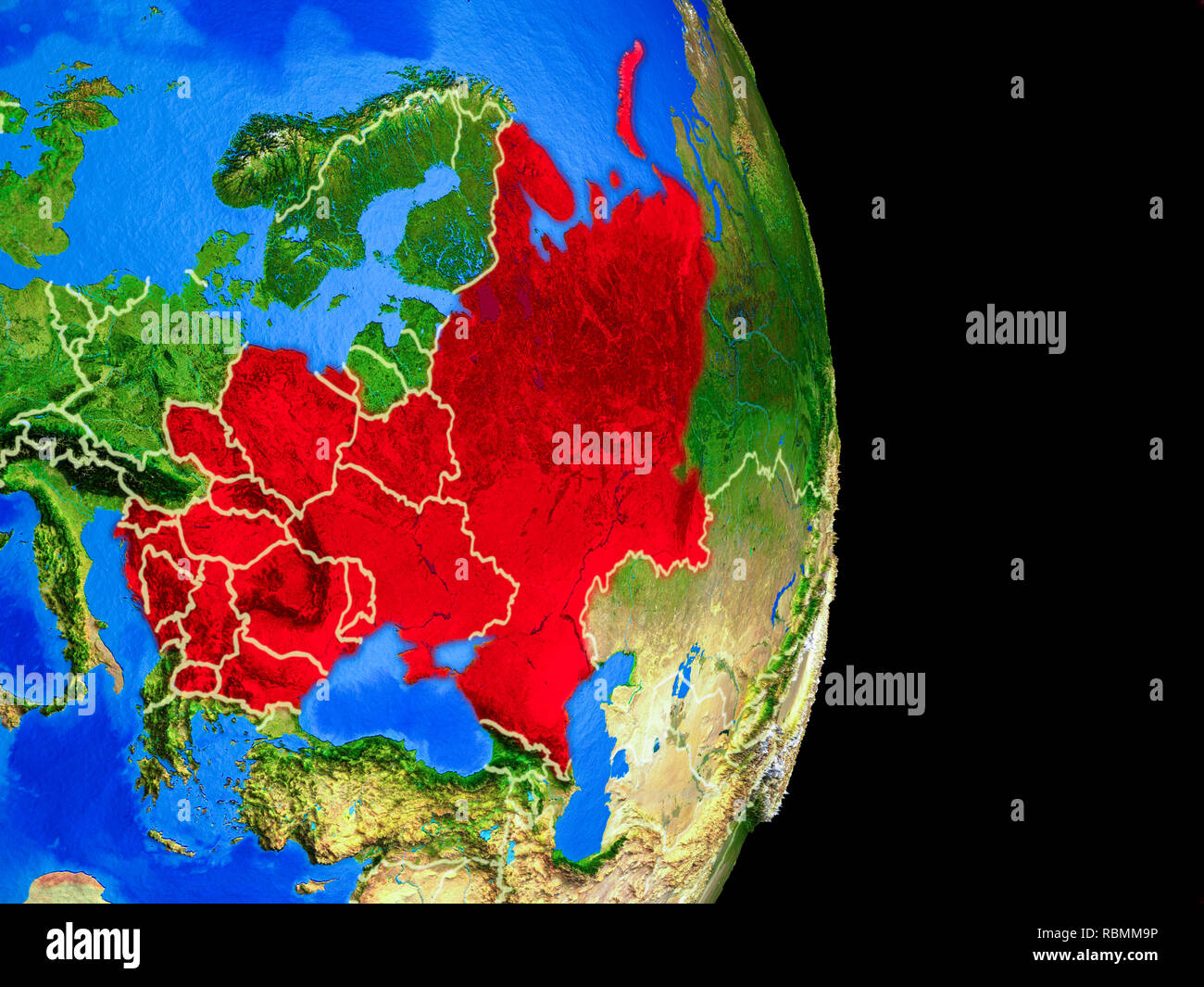 Eastern Europe on realistic model of planet Earth with country borders ...