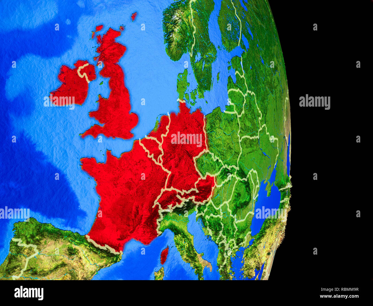 Western Europe on realistic model of planet Earth with country borders ...