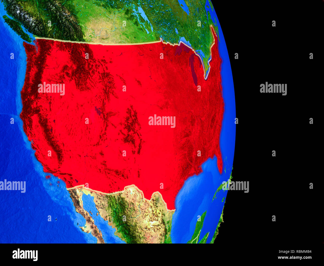 United States on realistic model of planet Earth with country borders ...