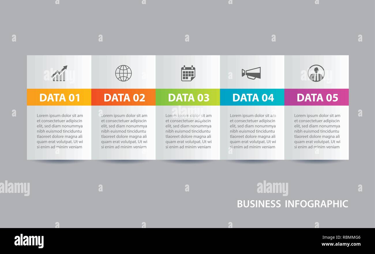 Infographics tab in horizontal paper index with 5 data template. Vector ...