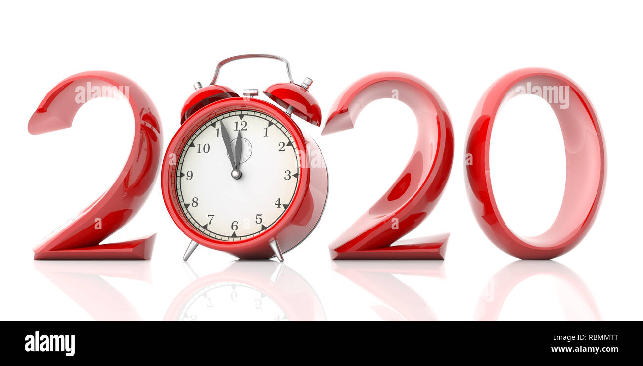 2020. New year eve, red digits and alarm clock isolated on white ...