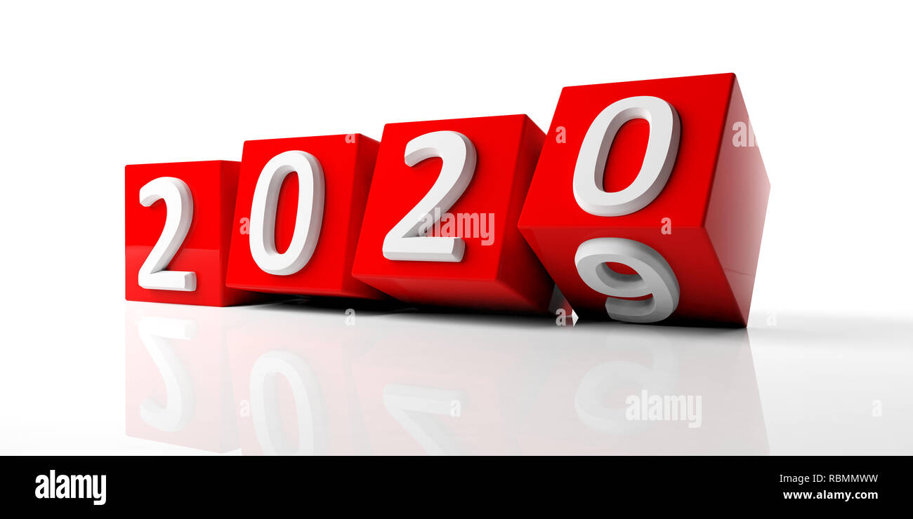 New year change. New year 2020 digits on red cubes isolated on white ...