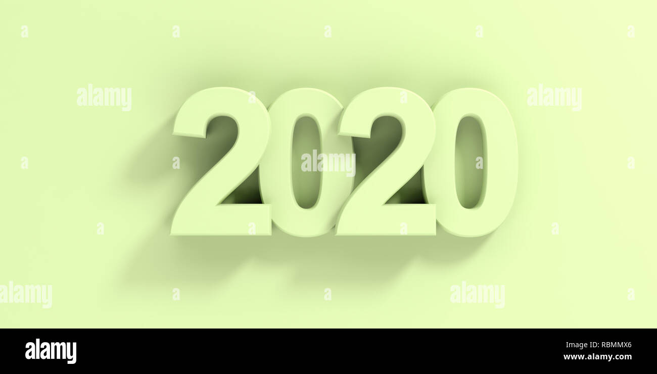 2020 New year. Pastel green sign, number 2020 on pale green background ...