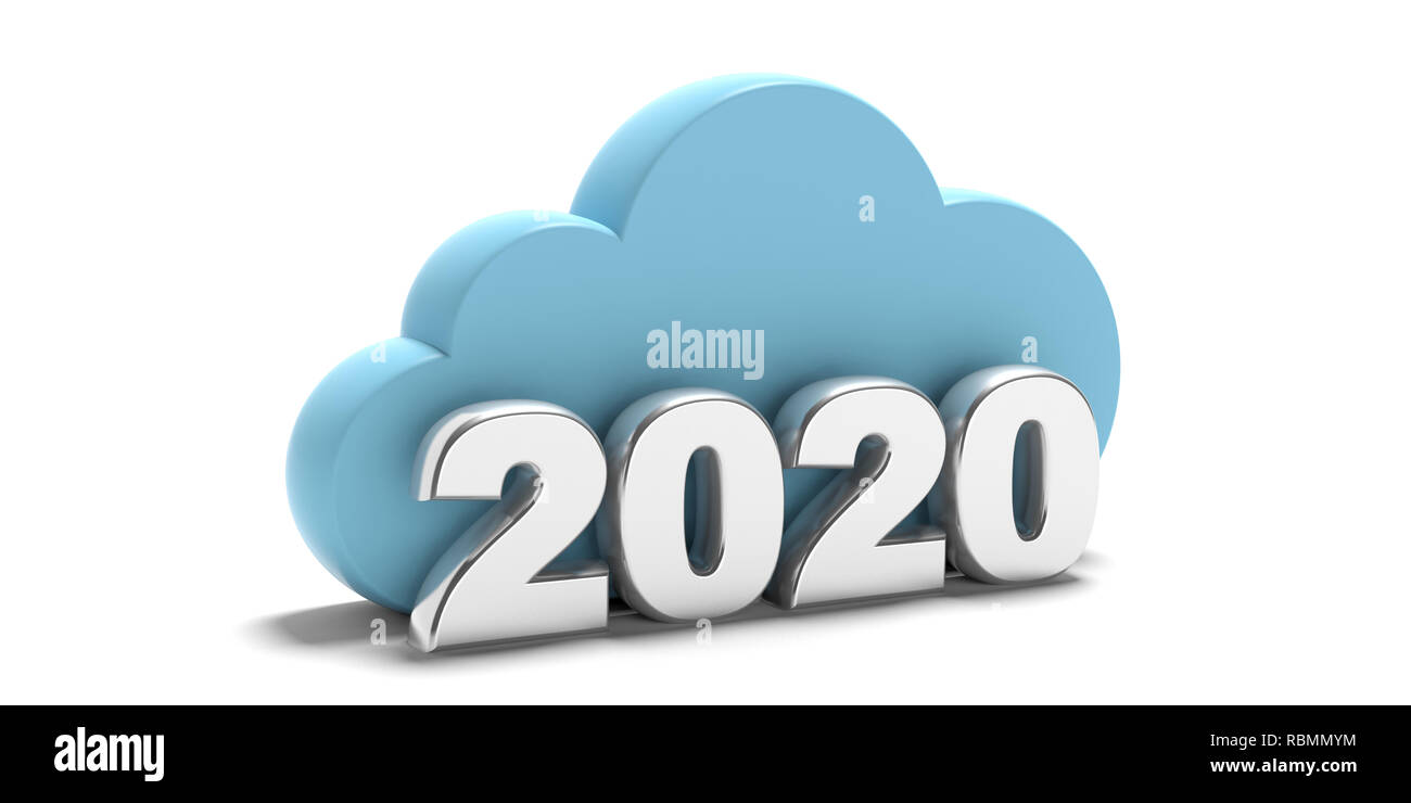 2020, computer data storage. New year and blue computing cloud isolated ...