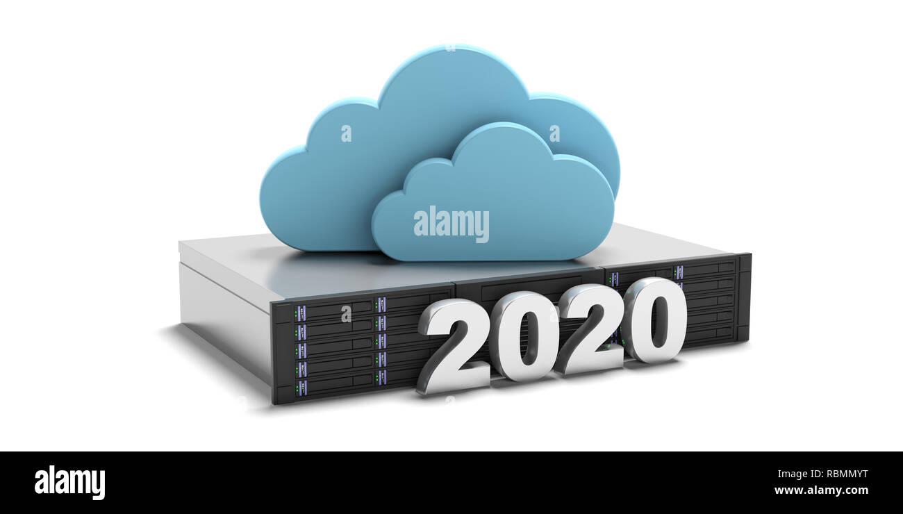 2020, cloud computing server. New year 2020, blue data storage cloud ...