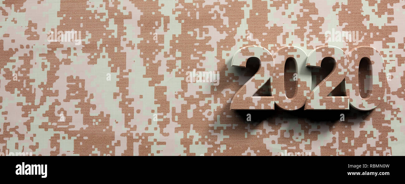 2020 New year and army. Military uniform pattern sign, number 2020 ...