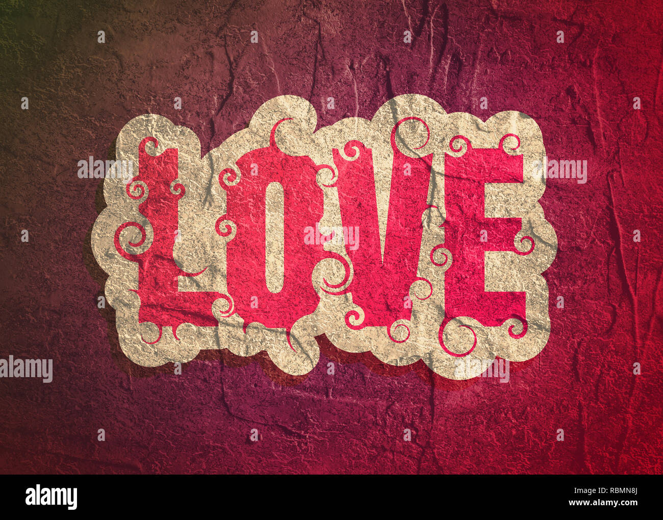 Lettering illustration with love word. Typography poster with abstract ...
